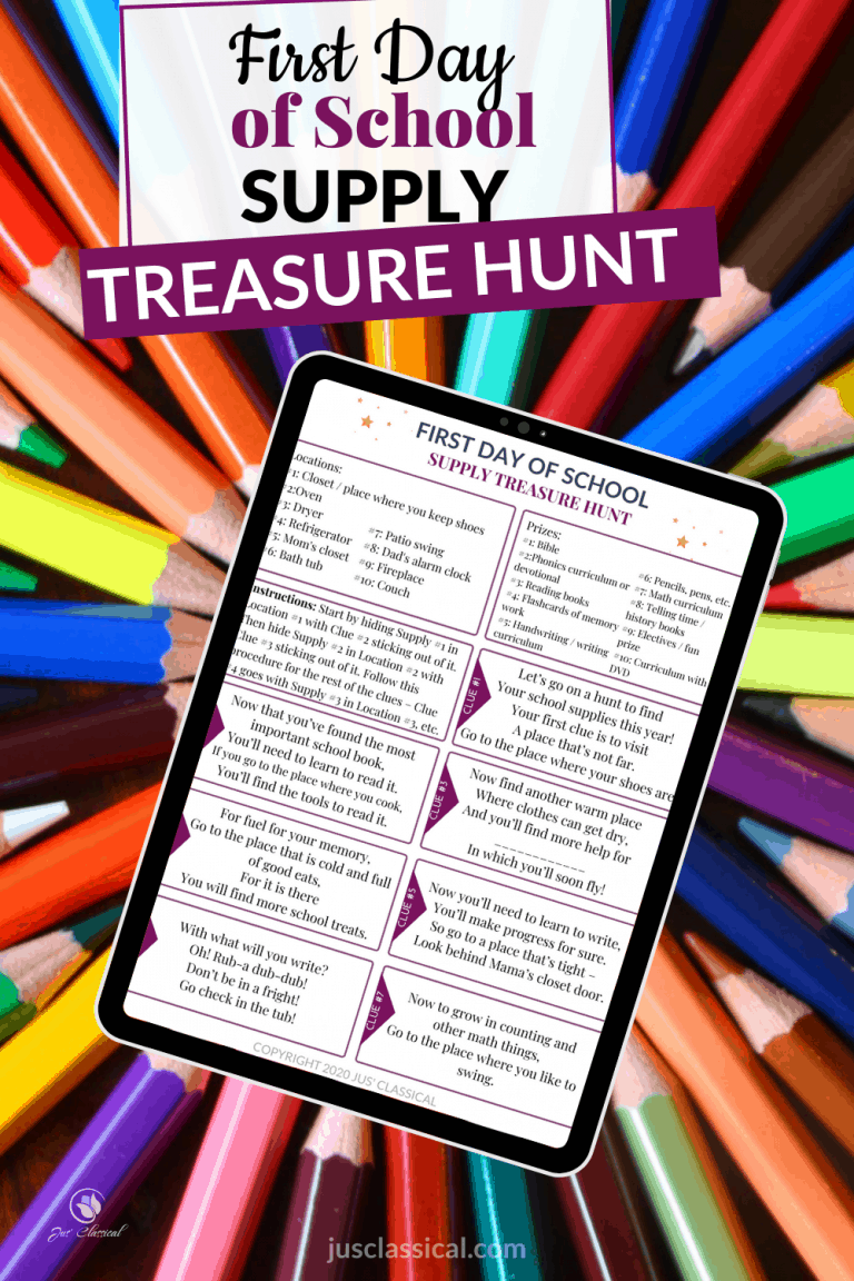 First Day of School Supply Treasure Hunt | Scavenger Hunt | Jus' Classical